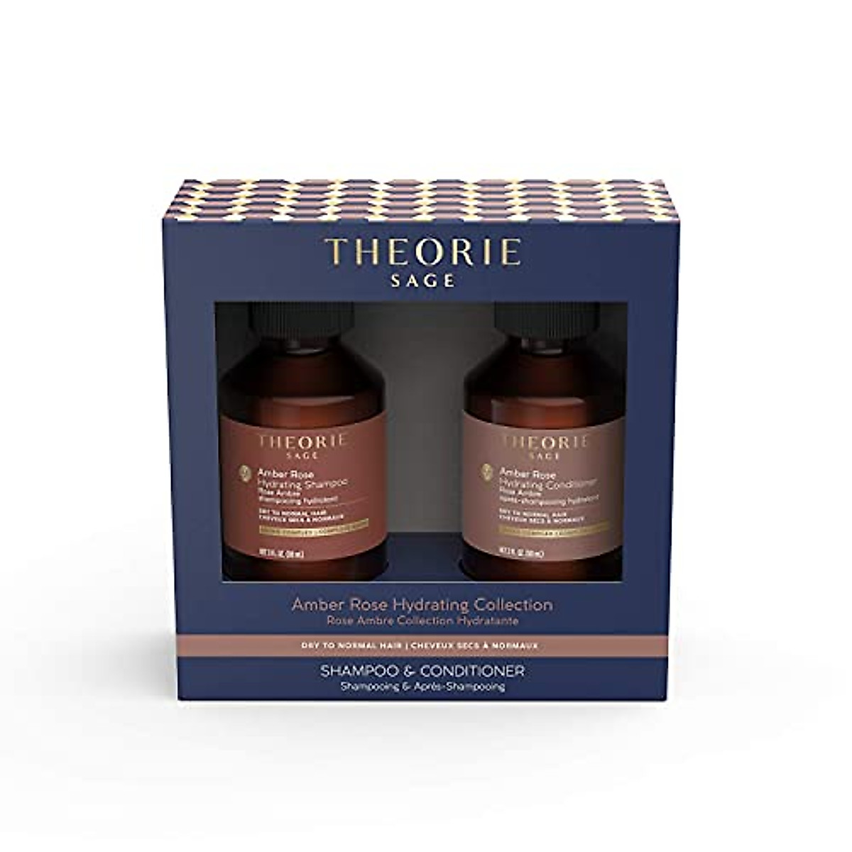 THEORIE Amber Rose Travel Set - Hydrating Shampoo & Conditioner minis - Refresh & Recharge - Suited for Dry to Normal Hair - Protects Color and Keratin Treated Hair, Bottles 90mL each