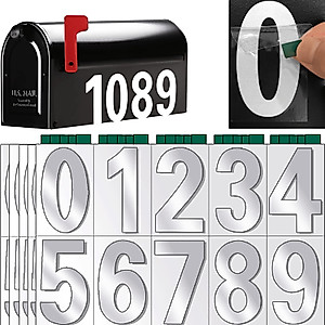 Mailbox Numbers, 5 Sets 4 Inch Mailbox Numbers for Outside, Modern Number Mailbox Stickers, Vinyl Reflective Mailbox Numbers, Strong Adhesive Numbers for Mailbox, Reflective Numbers for Mailbox with Sticky Tabs for Easy Backing Peeling