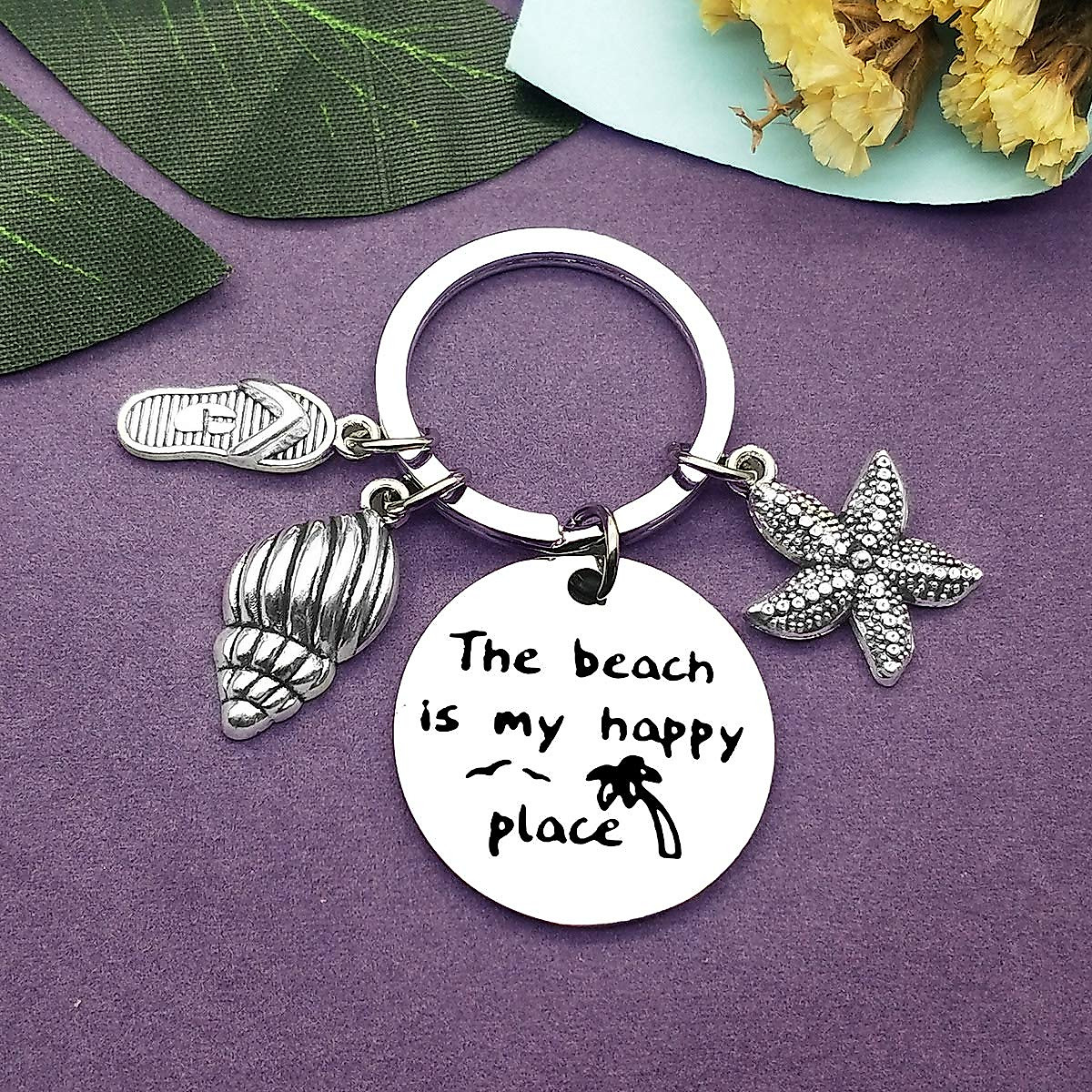 Vadaka Beach Lover Gift Keychain Beach Jewelry Beach Keyring Stainless Steel Key Chain Birthday Christmas Graduation Gift for Women Girl Teens Beach Lover