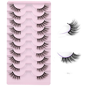 FANXITON Half Lashes Natural Look Wispy 10 Pairs Cat Eye Lashes 3D False Eyelashes Fluffy Soft 15MM Short Faux Mink Lashes Sets Pack