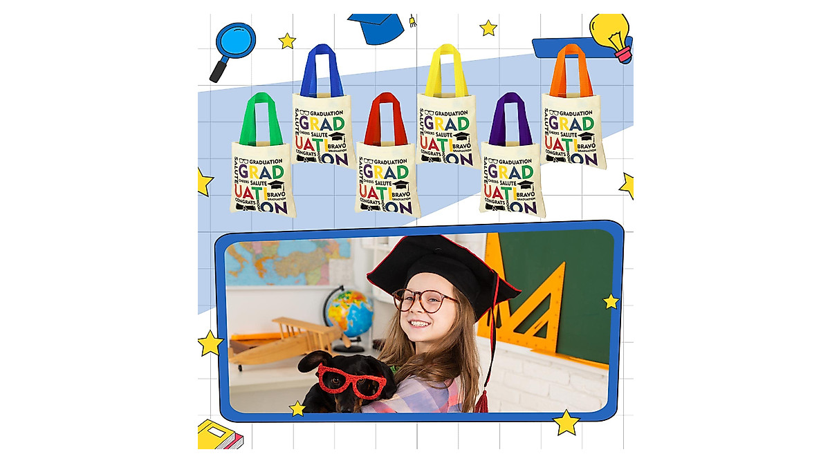 Mini Graduation Tote Bags for Kids - 24 Colorful Party Favors