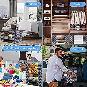 QYQBOON Large Clothes Storage Bags 100L Storage Bins Organizer Clothing Thicken Storage Containers for Comforter Blanket Bedding, Foldable with Reinforced Handle, Clear Window, Sturdy Zippers, 3 Pack