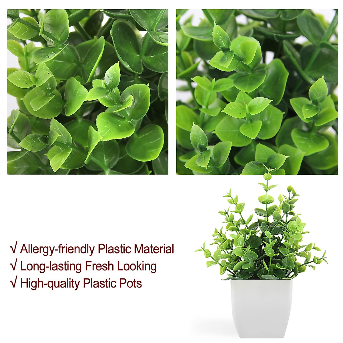 Mini Artificial Plants Fake Potted Plants, 10 pcs Small Eucalyptus Potted Faux Decorative Grass Plant with Black Pot for Home Decor, Indoor, Office, Desk, Table Decoration