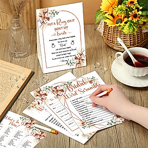 Estune 331 Pcs Bridal Shower Games Supplies, 5 Sets 250 Pcs Wedding Games Cards 1 Put a Ring on It Bridal Shower Games with 60 Pcs Rings and 20 Pcs Pencils(Boho Style)