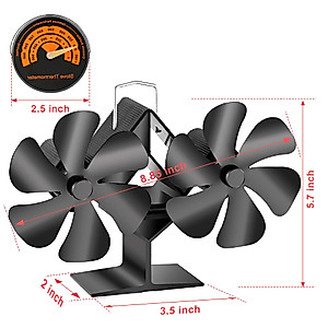 Xmasneed Wood Stove Fan Heat Powered Fireplace Fan, Thermoelectric Fan Eco Fans for Wood Burning/Pellet/Log Burner, Enhanced Dual Motor (Include Accessories Magnetic Stove Thermometer)