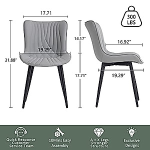 YOUTASTE Grey Dining Chairs Set of 2 Faux Leather Upholstered Kitchen Dining Room Chairs Mid Century Modern Metal Legs Chairs High Back for Kitchen Restaurant Living Room Bedrooms