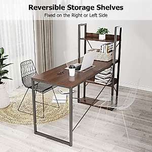 LIFEFAIR Home Office Desk with Shelves 47", Computer Desk Modern Writing Desk with Bookshelf for Home and Office Easy Assemble