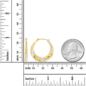 14K Tricolor Gold 3mm Thick High Polished Swirl Hoop Earrings with Hinged Clasp | 3x25mm Hoop | Swirl Earrings | Solid Gold Earrings For Women