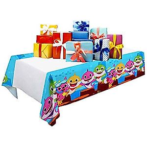 13 PCS, Shark Balloons - Shark Family Balloons - Shark Duplex Prints Foil Balloons - Shark Banner & Shark Tablecloth - Shark Birthday Decorations