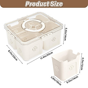 Fruit Storage Containers for Fridge: Divided Serving Tray with Lid and Handle - Snackle Box Container with 4 Removable Colanders - Berry Vegetable Fresh Produce Saver Refrigerator Organizer Bins