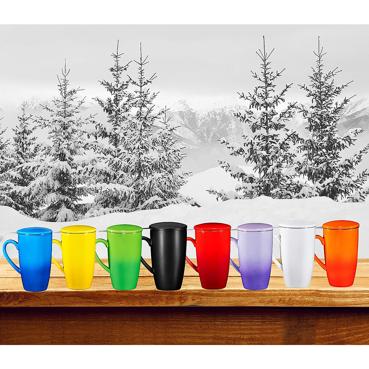 Bruntmor 16 oz Porcelin Ceramic Mug with Tea Infuser and Lid, Loose leaf Tea cup, Gift for Tea Lovers, Large Mug for office and Travel, Gift for Christmas, Coffee Mug with Lid, Yellow