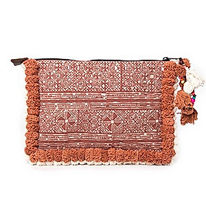 changnoi Unique Fair Trade Woman's Clutch Bag/Ipad Holder with Pom Pom (Brown)
