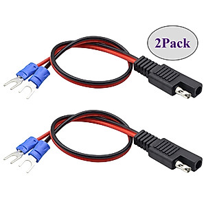AAOTOKK (2Pack SAE to Fork Ring Terminals Plug Cable U Type Terminal to SAE Power Automotive Solar Panel Charging Cable18AWG 2 Pin Quick Connect/Disconnect Jack SAE Connector(30cm/U Ring)
