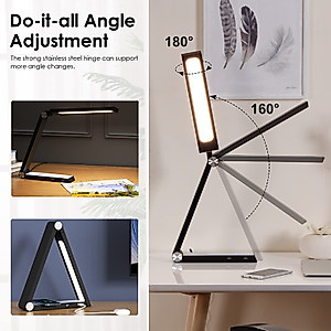 LED Desk Lamp Eye-Caring with Fast Wireless Charger, Table Lamp 96LED Lamp Beads 5 Modes Touch Control, CRI/RA≥95 Office Home Table Light Smart Adjustable, Foldable Night Light Type-C Port for Reading