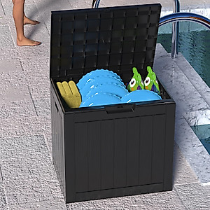 30 Gallon Waterproof Outdoor Resin Deck Box with Lockable Lid,Minimalist Wood Grain Pattern, Easy Assembly Features and Convenient Handles For Cushion, Pillows and other Patio Furniture (Black)