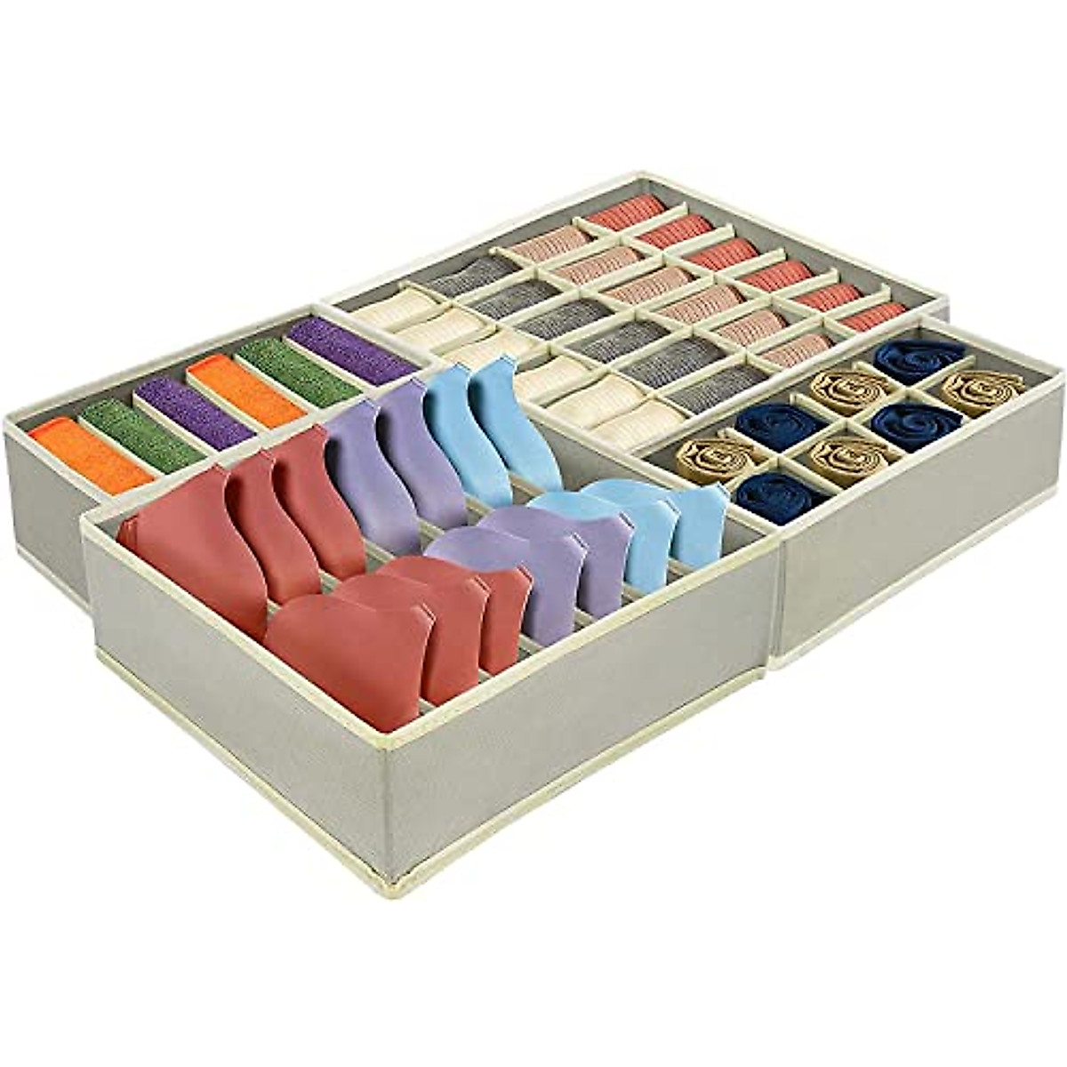 Ecomm Pros, 10 Pack Fabric Drawer Dividers Dresser Organizer, 92 Cell Underwear Organizer, Sock and Bra Organizer- Perfect Drawer Organizers for Clothing, Baby Clothes Nursery Drawer Organizer Storage