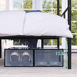 YITAHOME Queen Size Bed Frame, Metal Canopy Four Poster Bed Frame with Built-in Headboard Strong Metal Slat Mattress Support, No Box Spring Needed, Black