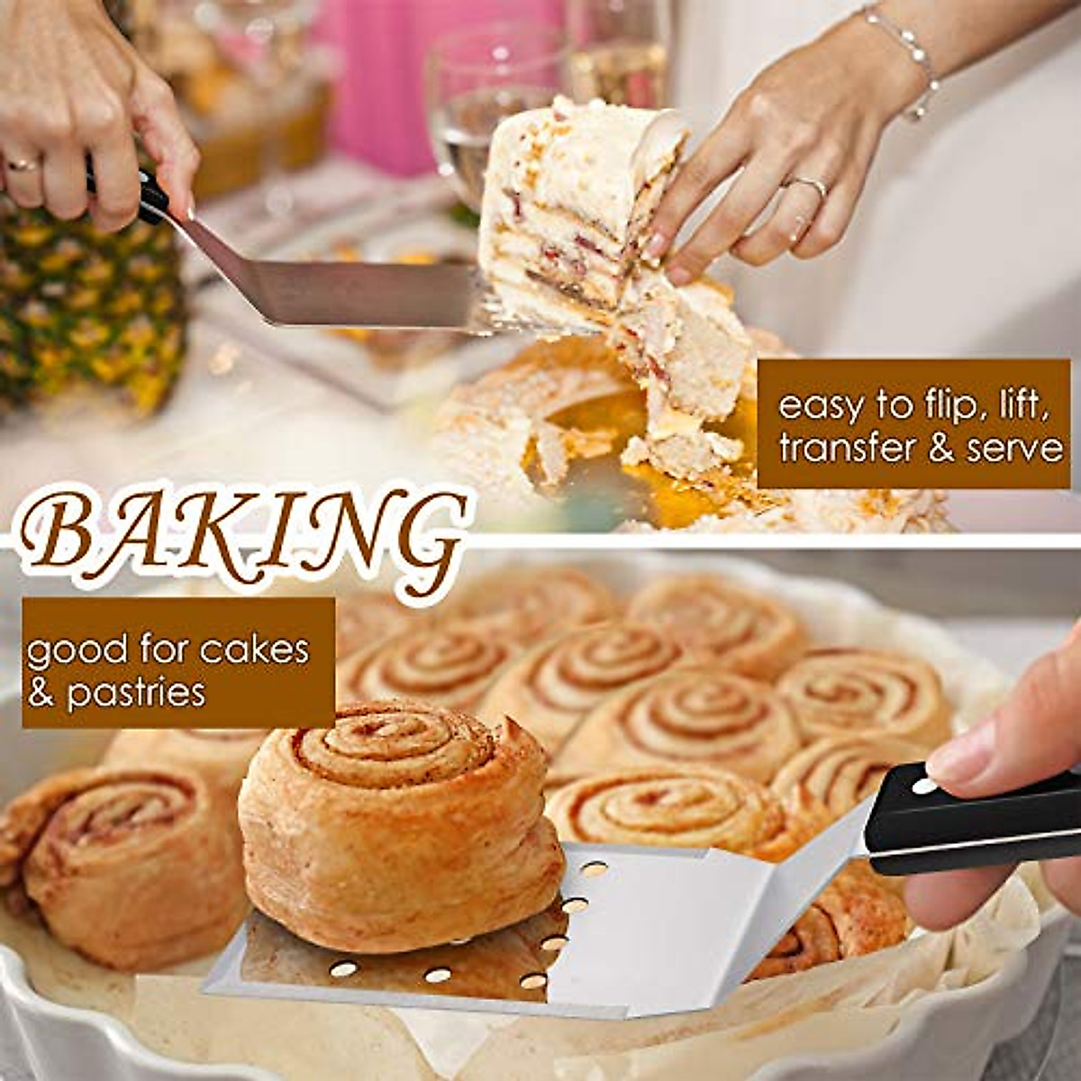 HaSteeL Metal Spatulas, Stainless Steel Griddle Spatula Tools with Riveted Handle, Heavy Duty Burger Turner for Teppanyaki BBQ Flat Top Hibachi Cast Iron Grilling Cooking, Dishwasher Safe - (2Packs)