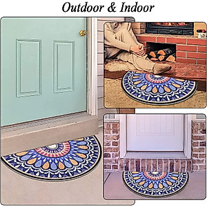 Bathroom Rugs White Polka Dot Black Half Round Door Mat Half Circle Area Rug Doormat Home Decor Rug Front Welcome Entrance Way Mat for Indoor Outdoor Kitchen Bedroom 16x24 Inch