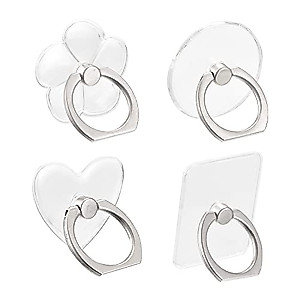 uxcell Transparent Phone Ring Holders, Clear Finger Grip Stand for Phone, Case, Tablet, Set of 4 Shapes(Leaves, Rectangle, Round, Heart)