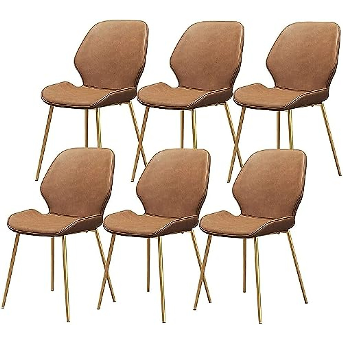 Chairs Modern Dining Chairs Set of 6 PU Leather High Back Padded Soft Seat Sturdy Metal Legs for Living Room Dining Chairs (Color:Brown)