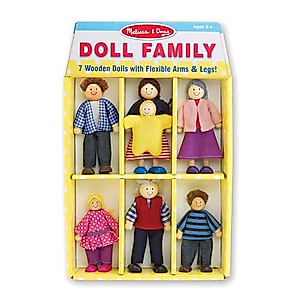 Melissa & Doug 7-Piece Poseable Wooden Doll Family for Dollhouse (2-4 inches each)