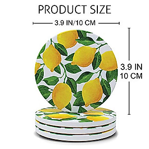 Drink Coasters Set of 6 with Holder, Lemon Absorbent Ceramic Coasters for Wooden Table, Rustic Coasters Cork Base New Home Decor House Warming Gift