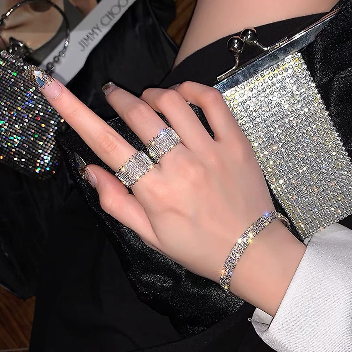 Multi Layers Hollow Finger Band Skarkling Rhinestone Crystal CZ Open Statement Rings Promise Engagement Ring Wedding Bands Adjustable Fashion Jewelry Gifts for Women