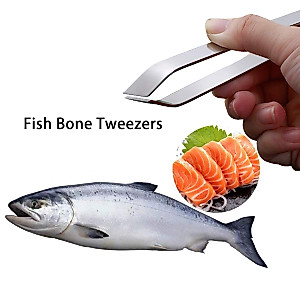 2 Pieces Fish Bone Tweezers Set, Kitchen Tweezers,Stainless Steel Flat and Slant Tweezers Pliers Remover Tool, for Debone Salmon Bass