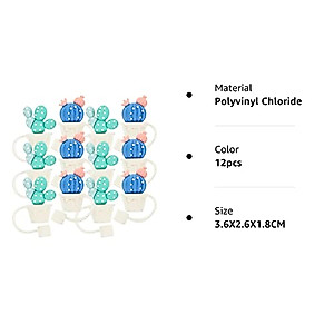 12Pcs Silicone Animals/Cactus Shape Straw Covers Cartoon Straw Tips Cover Reusable Silicone Straw Toppers Cute Straws Plugs for 6 to 8 mm Straws Home Kitchen Accessories