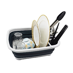 SAMMART 8L (2.11Gallons) Collapsible Dish Drainer - Foldable Drying Rack - Portable Dinnerware Organizer - Space Saving (Grey/Slate Grey)