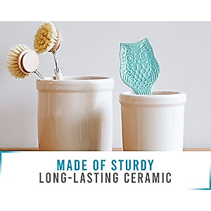 Decorative Owl Spoon Rest for Kitchen Countertop – Modern Farmhouse Spoon Holder for Stove in Lovely Aqua Blue, made with Chip-free Ceramic – Dishwasher Safe Utensil Rest