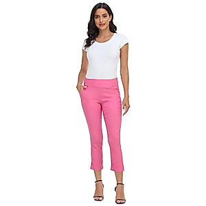 HDE Pull On Capri Pants for Women with Pockets Elastic Waist Cropped Pants Hot Pink - XXL