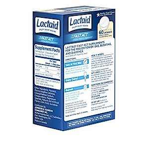 Lactaid Fast Act Lactose Intolerance Chewables with Lactase Enzymes, Vanilla, 60 Count (Pack of 1)