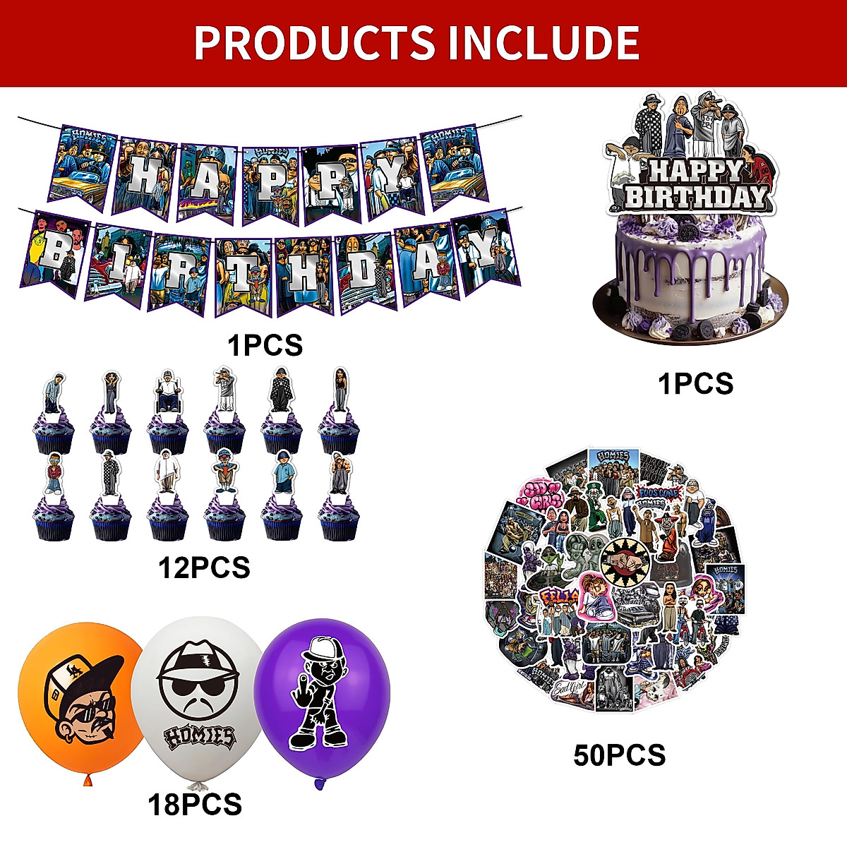 Cartoon Birthday Party Supplies, Cartoon Party Including Cake Caps, Cupcake Caps, Flags, Latex Balloons, It is Very Suitable for Boy's and Girl Themed Birthday Party Supplies