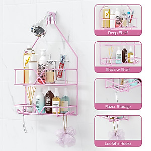 TreeLen Pink Shower Caddy Over Shower Head, Pink Bathroom Accessories, Gift for Girlfriend, Wife, Little Girl