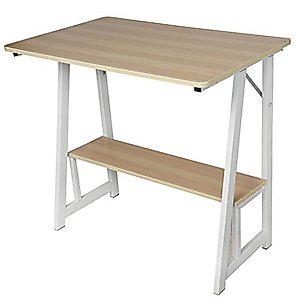 ZHOU2# Desktop Computer Desk with Storage Rack, Home Office Study Writing Table Computer Gaming Table Bedroom Laptop Study Table, Student Bookcase Study Reading Writing Desk PC Laptop Table (Yellow)