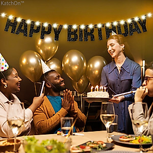 KatchOn, Glitter Black Happy Birthday Banner Light Up - Prestrung, 10 Feet | Black Happy Birthday Led Sign, Happy Birthday Banner for Men | Light Up Happy Birthday Sign for Happy Birthday Decorations