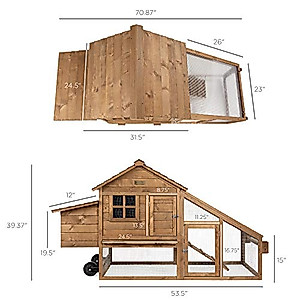 Best Choice Products 71in Mobile Fir Wood Chicken Coop Hen House Poultry Cage for 3-5 Hens, Outdoor, Animal Care w/Wheels, 2 Doors, Nest Box, Removable Tray, UV Panel