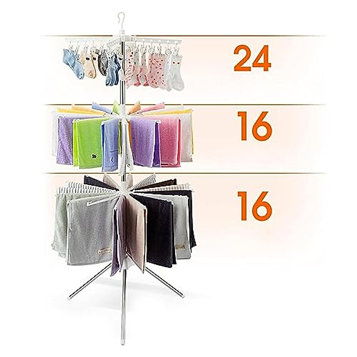 Clothes Drying Rack, Stainless Steel Foldable Drying Rack, Adjustable Laundry Handle Indoor Outdoor Laundry Drying Rack for Towels, Socks, Underwear, Shirts, Shorts, Bibs, Nappies, Kids Clothes