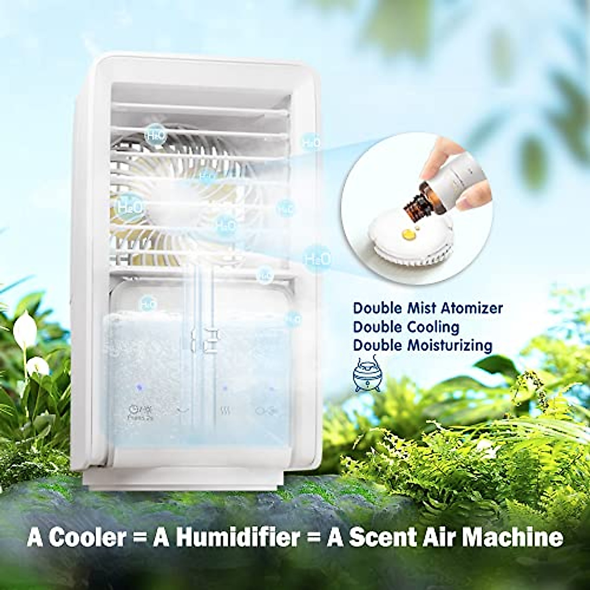 Portable Air Conditioners, USB Personal Evaporative Air Cooler with 12H Timer, 3 Wind Speeds 7 Colors Light, Touch Screen Desktop Cooling Fan with Large Water Tank for Home Room/17