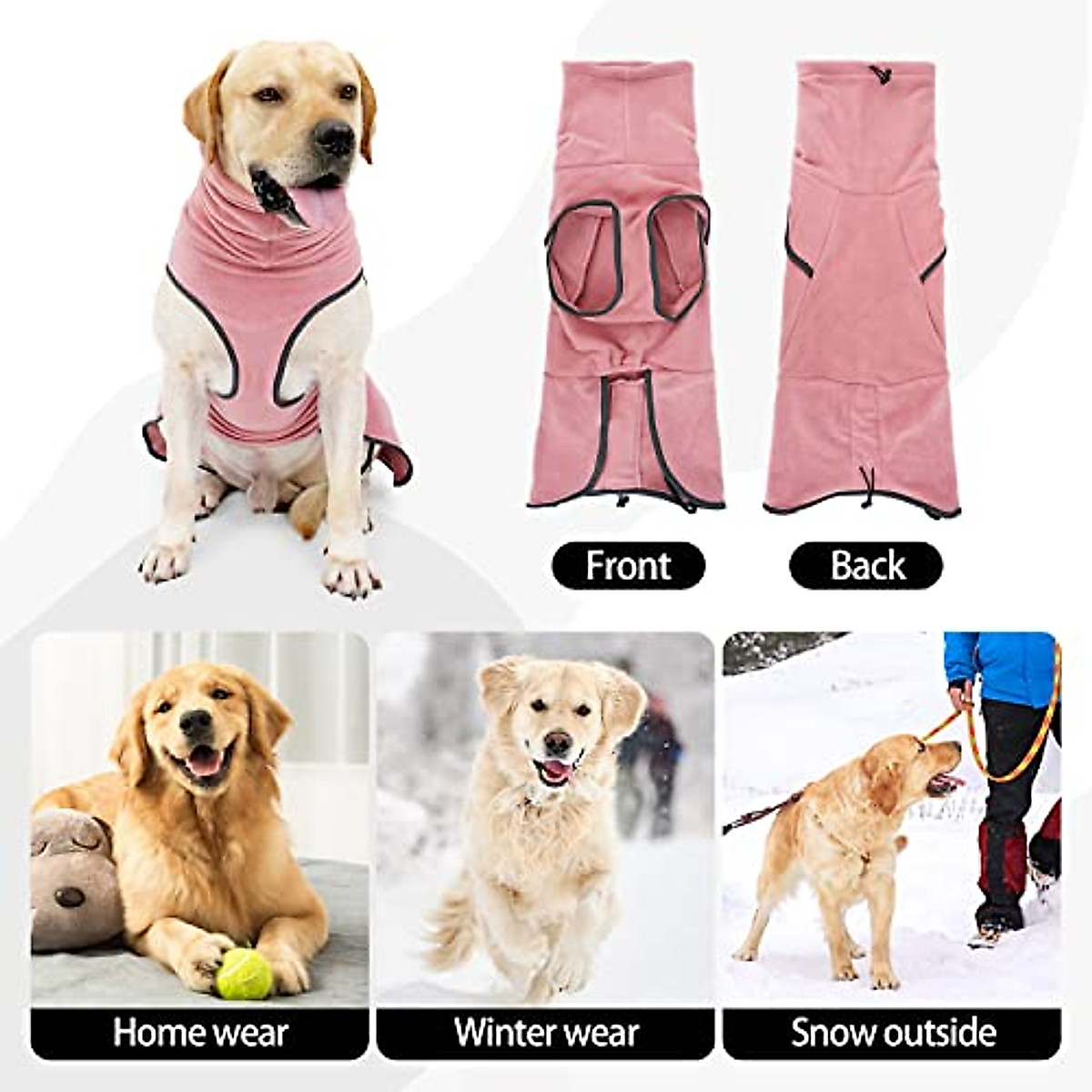 ROZKITCH Dog Sweater for Cold Weather, Extra Warm Polar Fleece Dog Coat, Dog Jacket with Turtle Neck, Soft Dog Vest, Snow Coat for Dogs, Dog Pullover, Dog Winter Clothes for Small Medium Dogs Pink