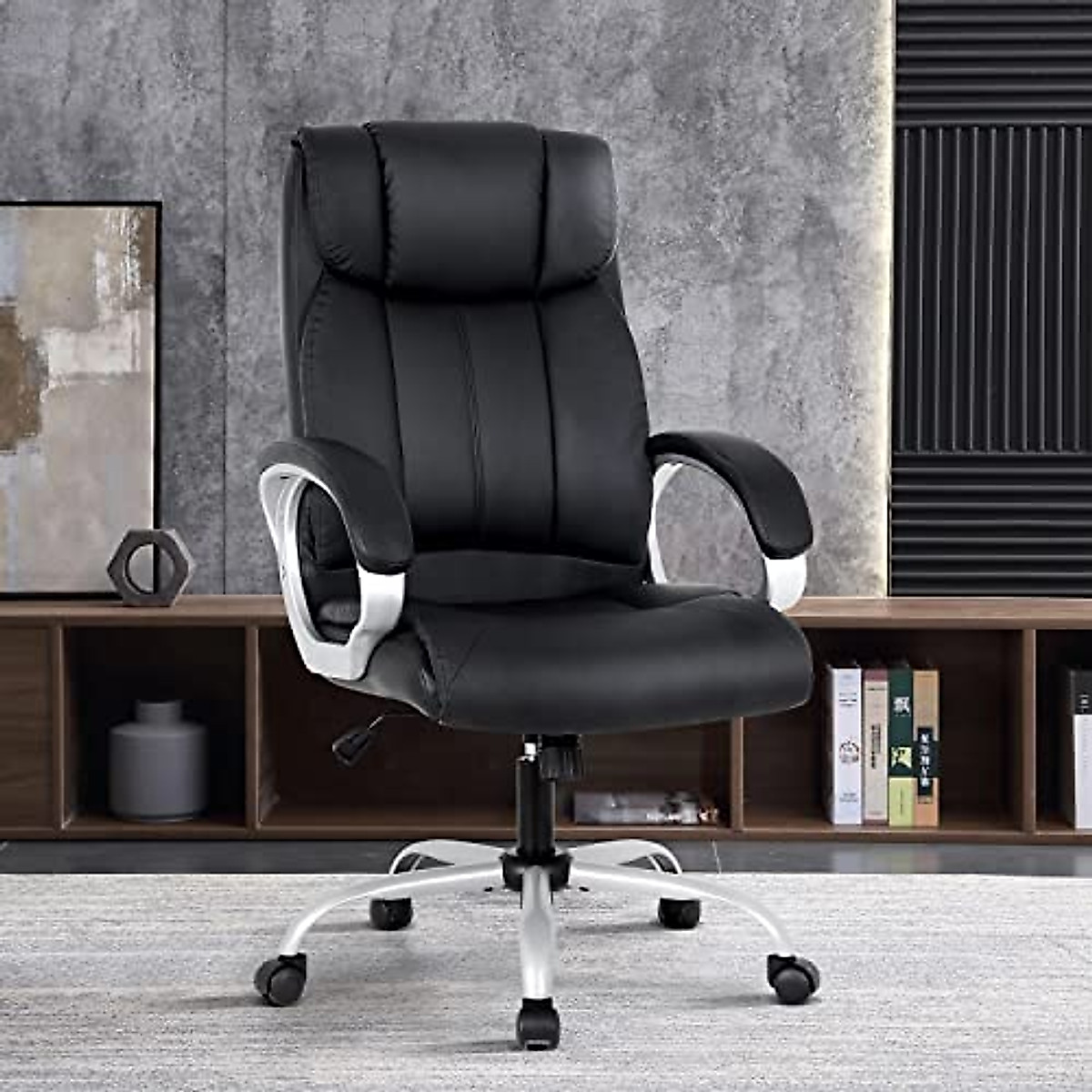 Home Office Chair Executive Desk Chair Ergonomic Computer Chair with Lumbar Support Headrest Armrest High Back Rolling Swivel Chair PU Leather Task Chair for Adults