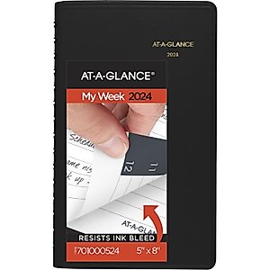AT-A-GLANCE 2024 Weekly Appointment Book Planner, 5" x 8", Small, 13 Months, Black (701000524)