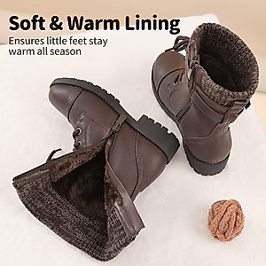 DREAM PAIRS Girl's Mid Calf Combat Ankle Lace up Boots Brown Size 9 Toddler