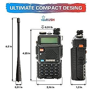 youRUSH UV-5RUSH Iron Advanced BAOFENG UV-5R 8W Tri-power Dual Band Two-Way Radio VHF UHF with Extended BL-5 2800mAh Battery CHIRP Programmable Handheld Radio Baofeng