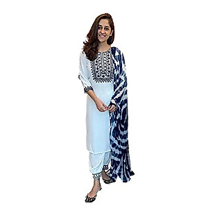 RoohVastra White colored traditional embroidered kurti pent set for women 340 (White, 40)