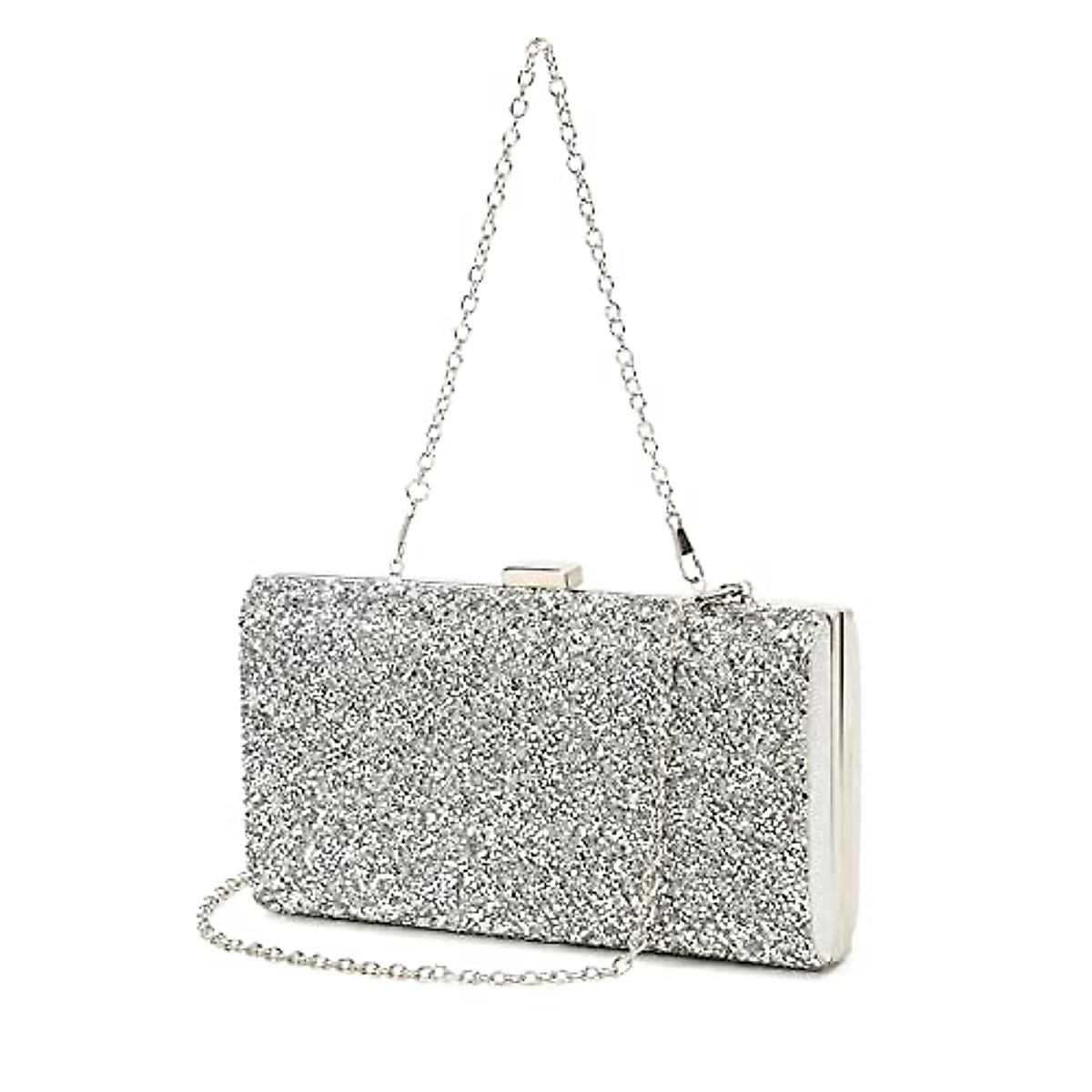 Leanoria Glitter Crystal Evening Clutch Handbag Bling Rhinestone Bag for Wedding Cocktail Party Small Chain Crossbody Purse (Silver)