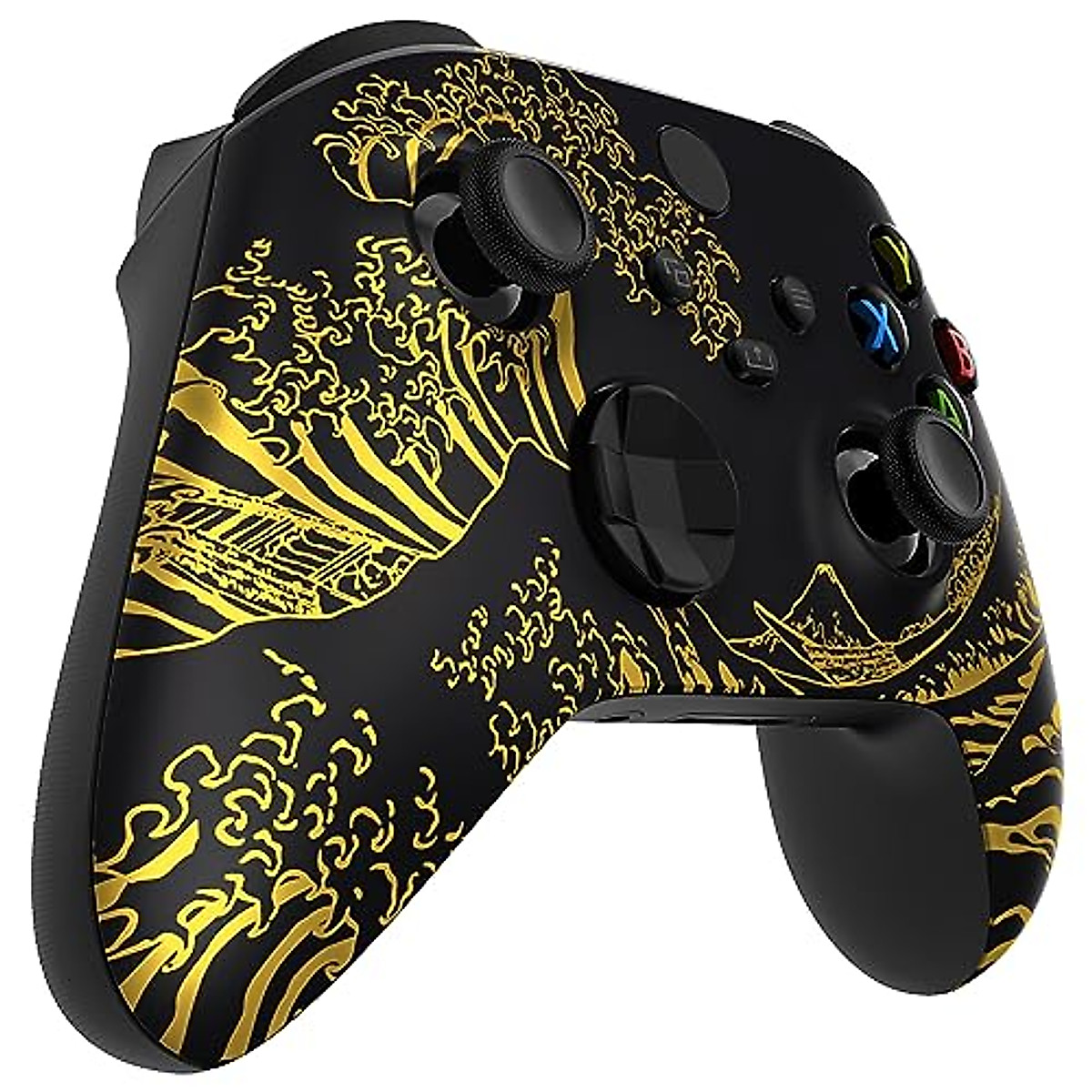 eXtremeRate The Great Golden Wave Off Kanagawa - Black Housing Shell for Xbox Series X & S Controller Model 1914, Custom Replacement Cover Faceplate for Xbox Core Controller - Controller NOT Included