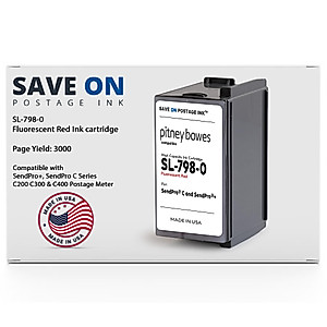 Save On Postage Ink Pitney Bowes SL-798-0 Compatible Red Ink Cartridge for Postage Meter | Red Fluorescent Ink Cartridge for Sendpro C200, C300 & C400 Postage Meter Ink Cartridge for Sendpro C Series